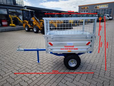 Fudex 500 kg Kippanhänger inkl. Gitteraufsatz für Quad Kleintraktor ...